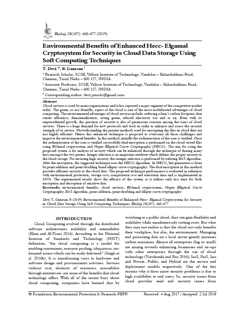Environmental Benefits of Enhanced HeccElgamal Cryptosystem For Security in Cloud Data Storage ...