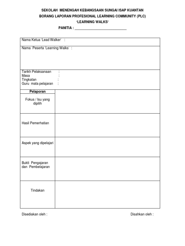 Borang Learning Walks | PDF