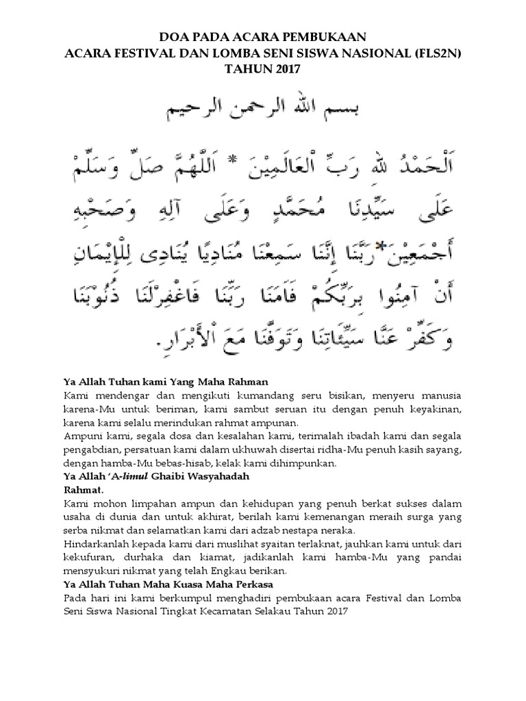 Doa Pembuka Festival dan Lomba Seni | PDF