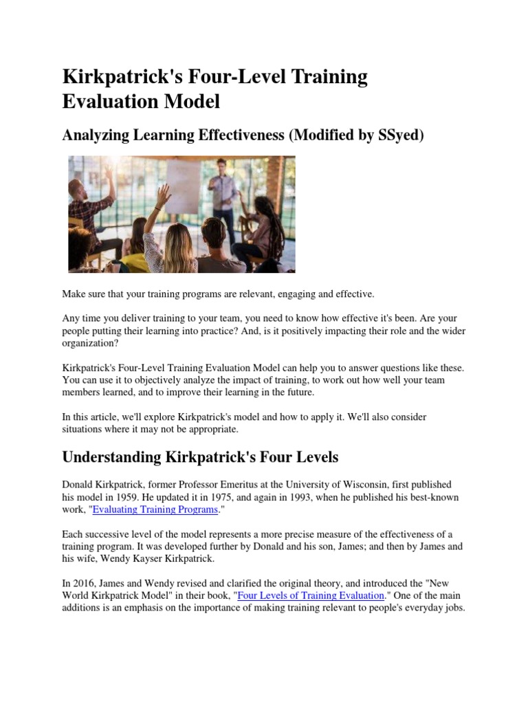 Kirkpatrick Evaluation Model Notes - Ssyed | PDF | Return On Investment ...