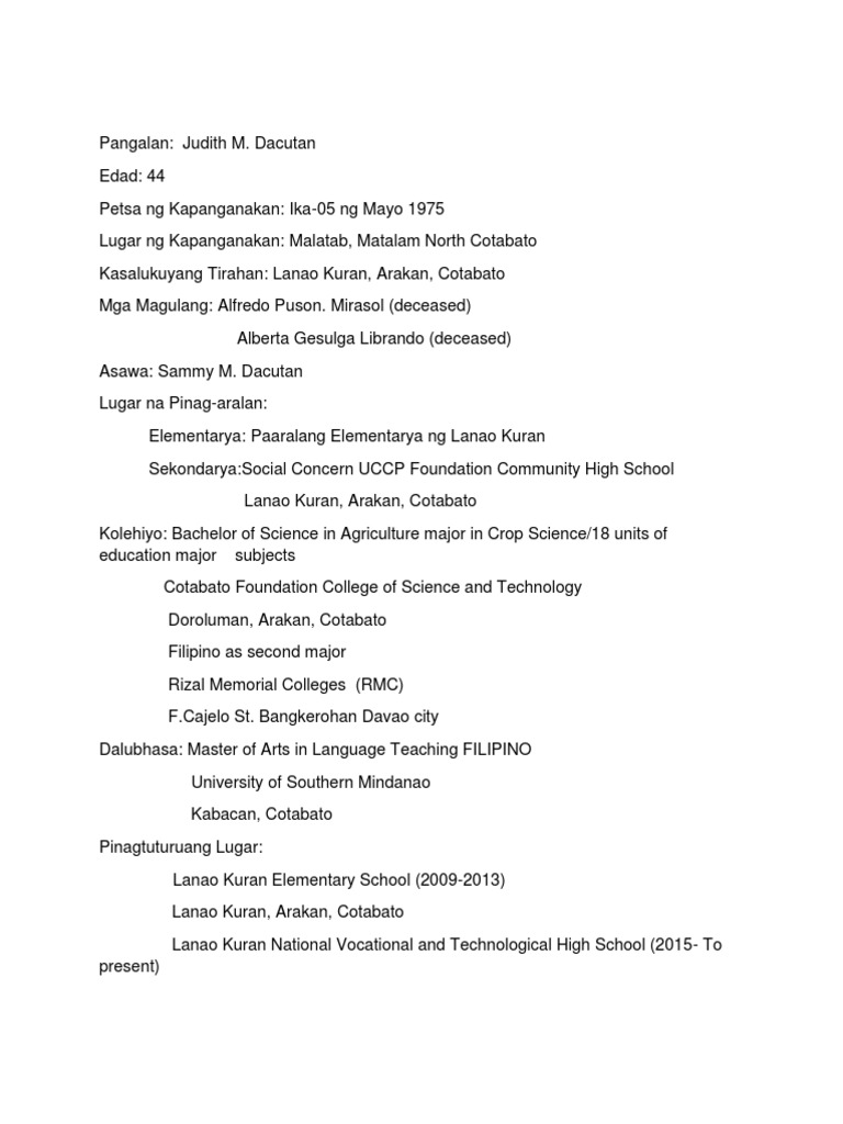 Biodata | PDF | Tagalog Language | Philippines