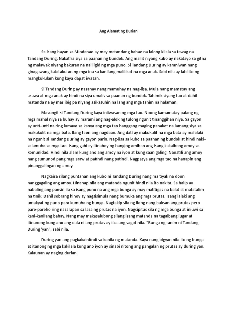 Ang Alamat NG Durian Summary | PDF