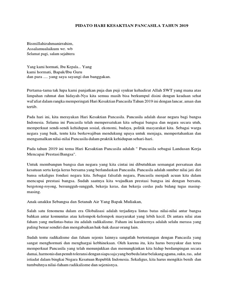 CONTOH PIDATO HARI KESAKTIAN PANCASILA TAHUN 2018-Dikonversi | PDF