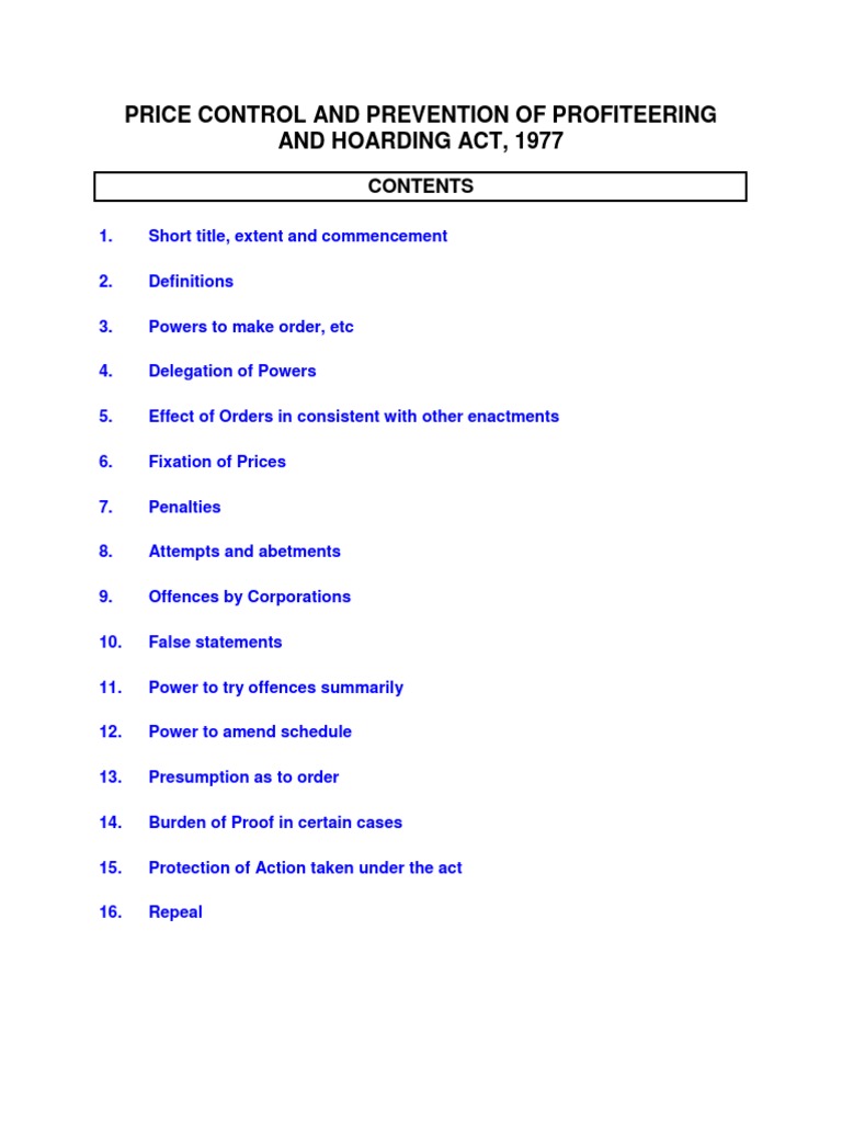 The Price Control and Prevention of Profiteering and Hoarding Act, 1977 ...