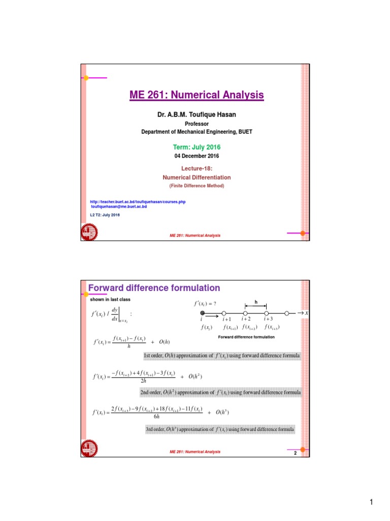 ME 261-Lecture 18 - July 2016 | PDF | Finite Difference | Algorithms