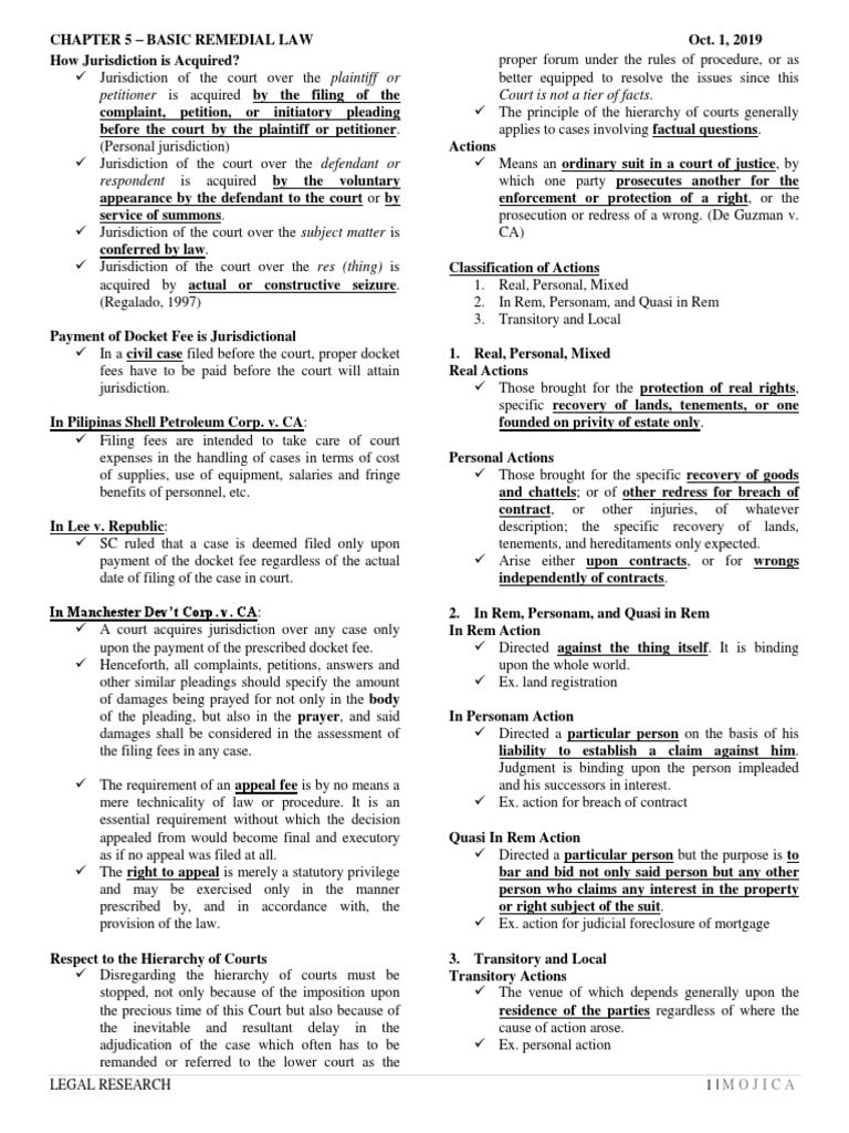Chapter 5 - Basic Remedial Law | PDF | Lawsuit | Complaint