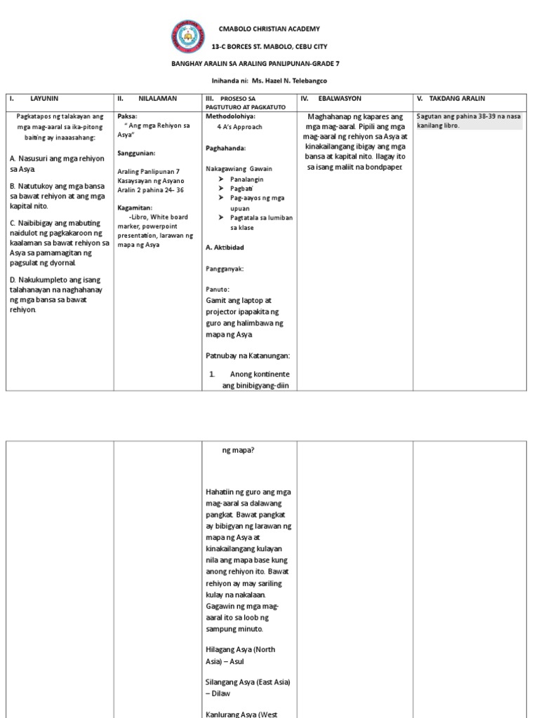 Lesson Plan-Rehiyon Sa Asya | PDF