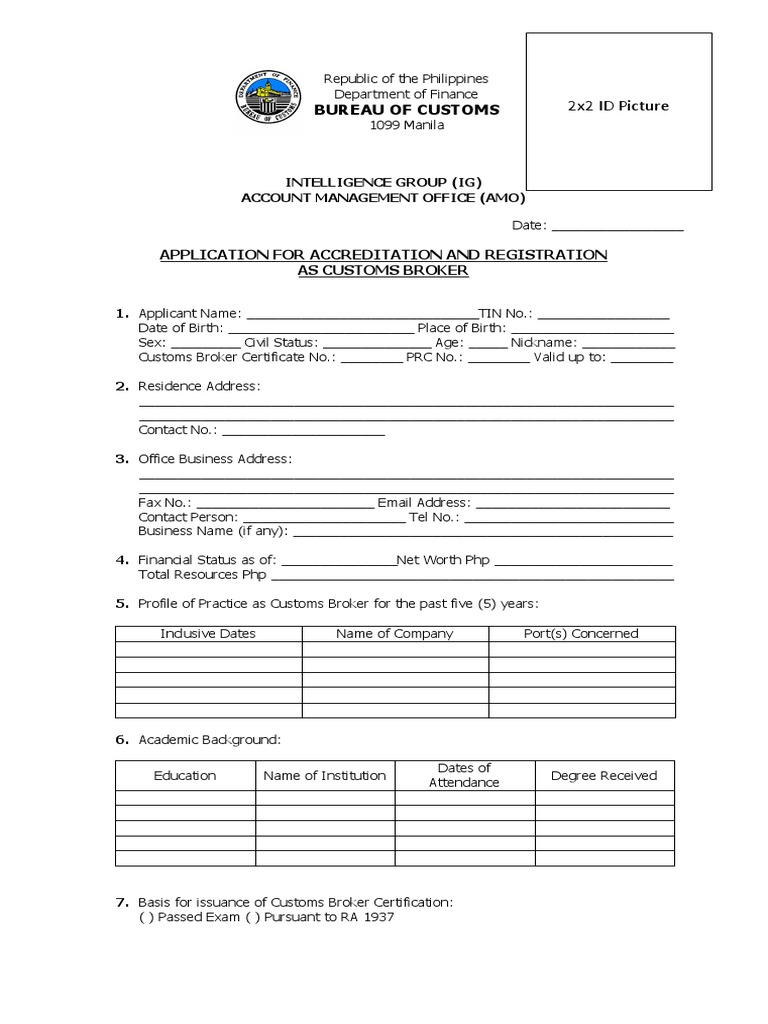 Application For Accreditation and Registration As Customs Broker | PDF ...