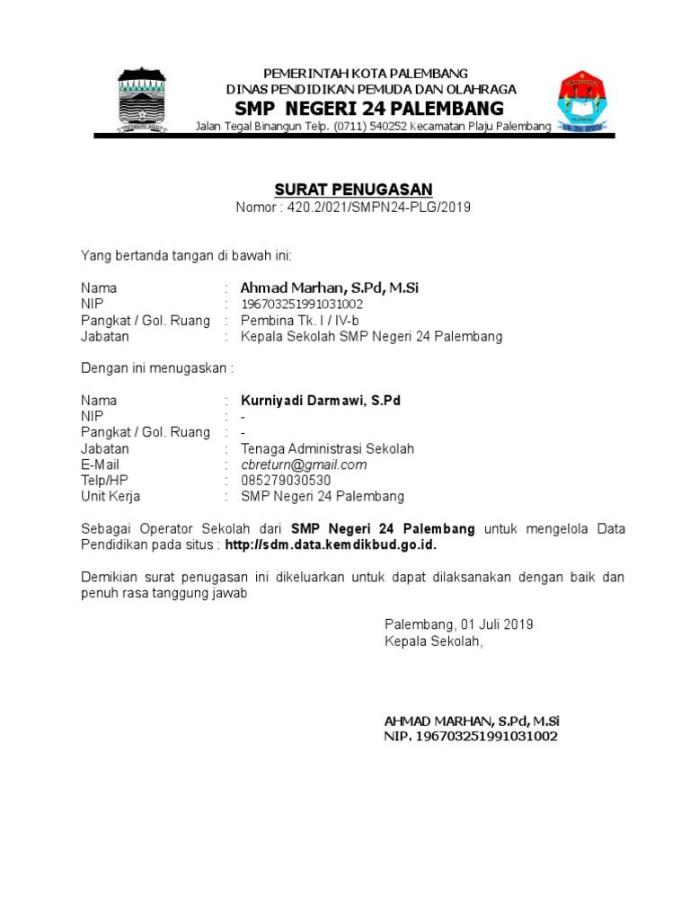 Contoh SK Tugas Penugasan Operator Sekolah 2019 | PDF