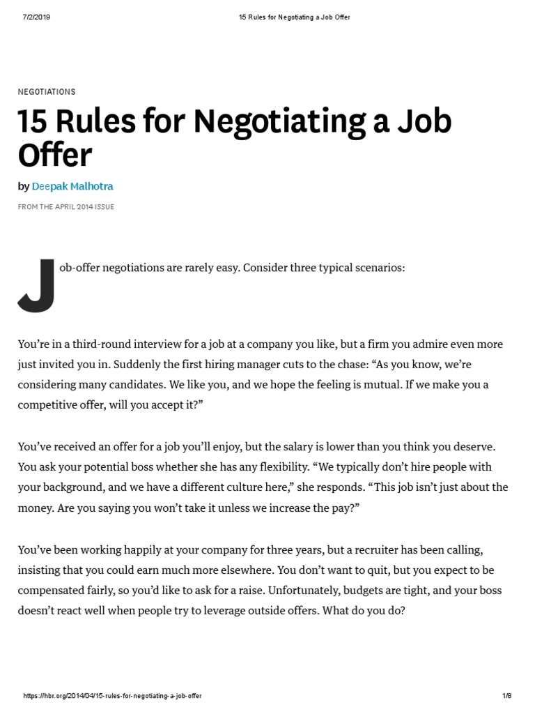 15 Rules For Negotiating A Job Offer | PDF | Negotiation | Employment