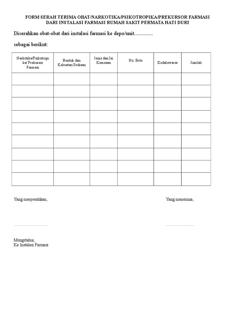 Form Serah Terima Obat Narkotika | PDF