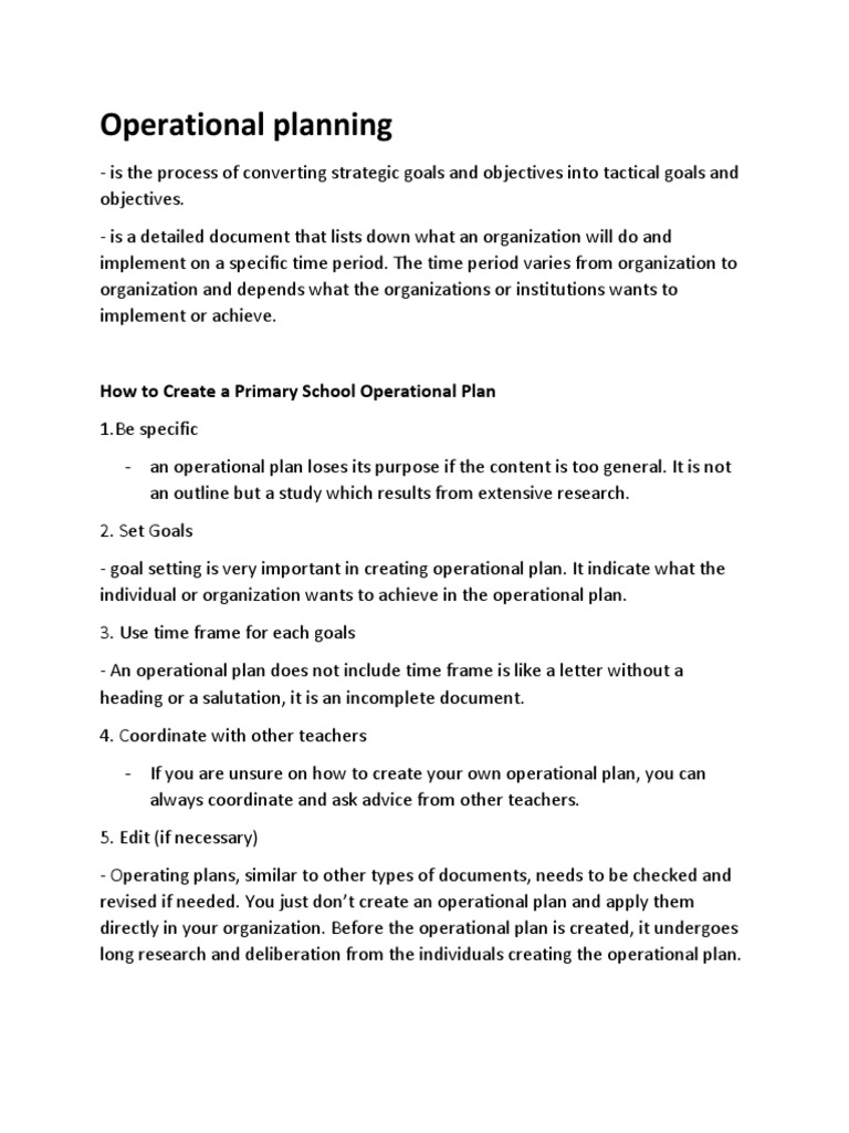 Operational Planning: How To Create A Primary School Operational Plan ...
