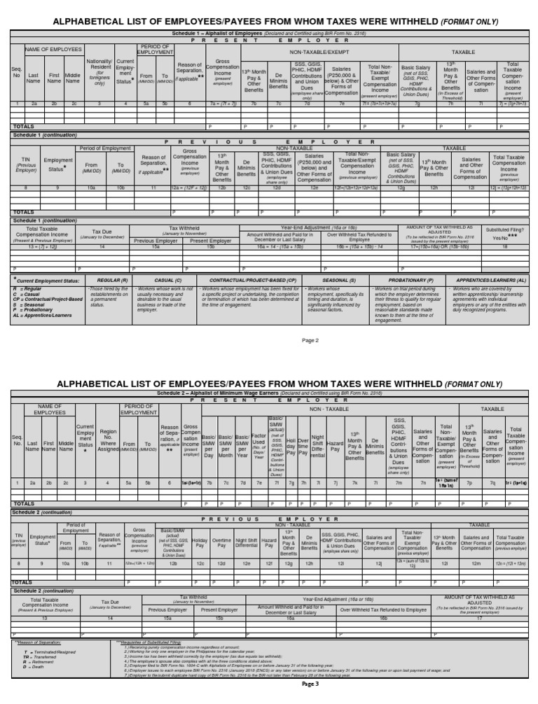1604C Alphalist Format Jan 2018 Final2 | PDF | Employment | Salary