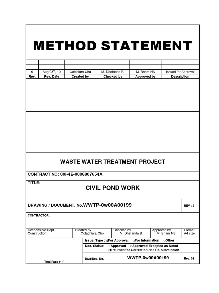 Method Statement: Waste Water Treatment Project | PDF | Concrete ...
