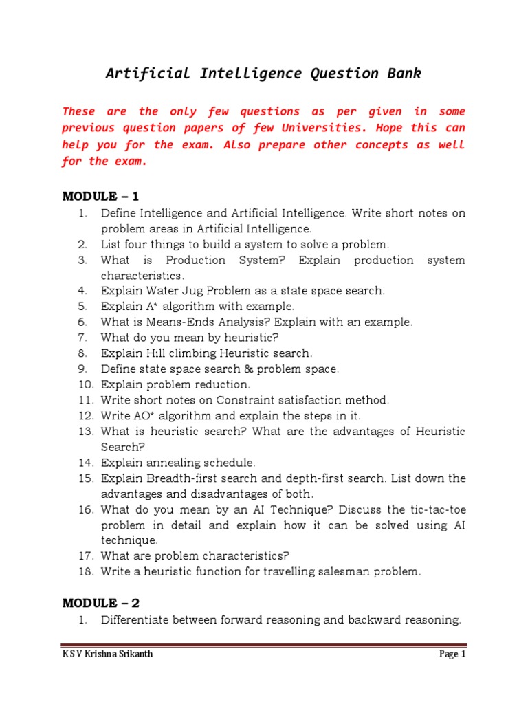 Ai Question Bank | PDF | Knowledge Representation And Reasoning | Artificial Intelligence