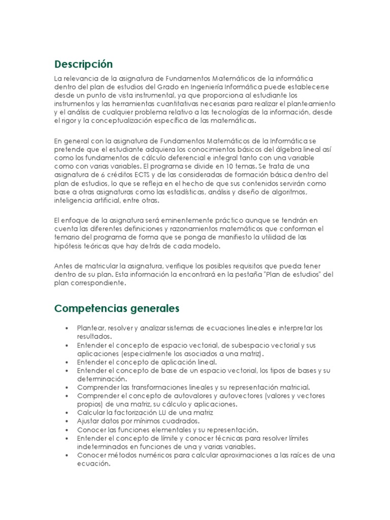 Matematicas Informatica | PDF | Matriz (Matemáticas) | Función ...