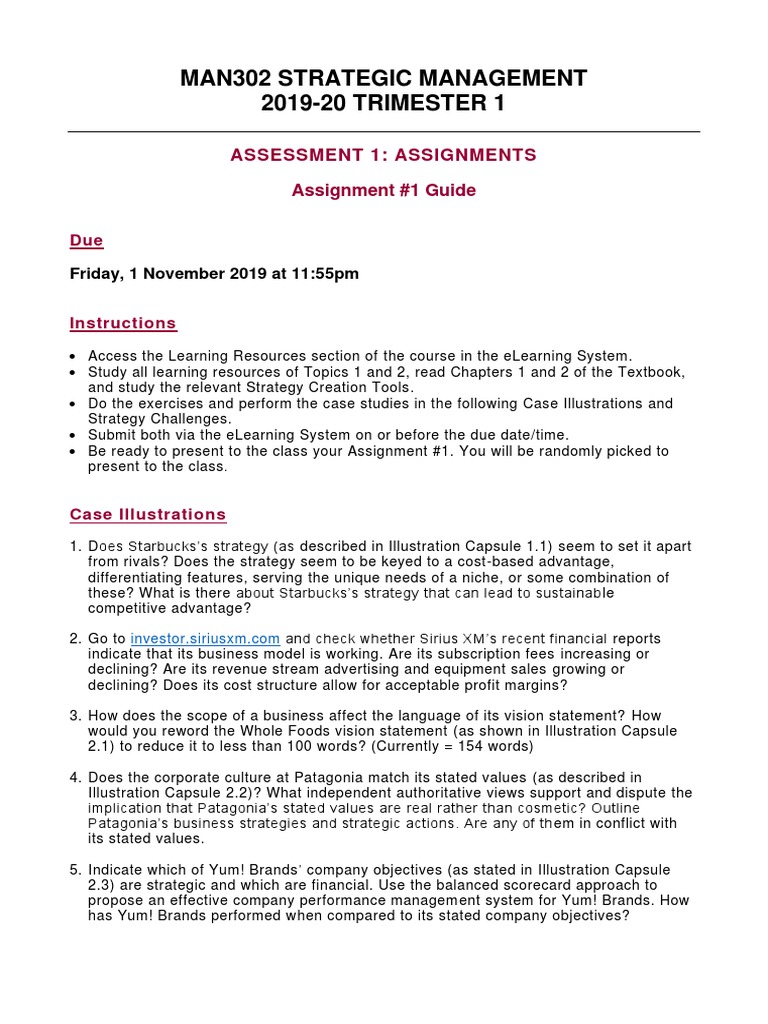 Strategic Management 2019-20 T1 - Assignment 1 Guide | PDF | Business ...