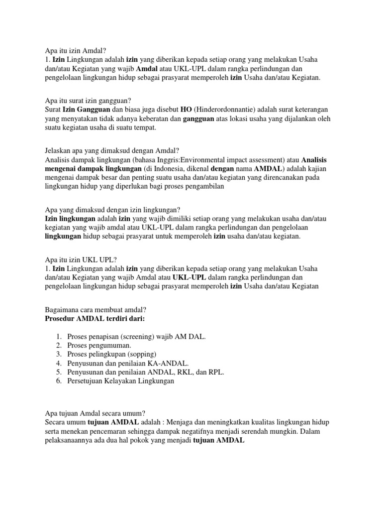 Pengertian Ammdal, RKL-RPL, UKL-UPL | PDF