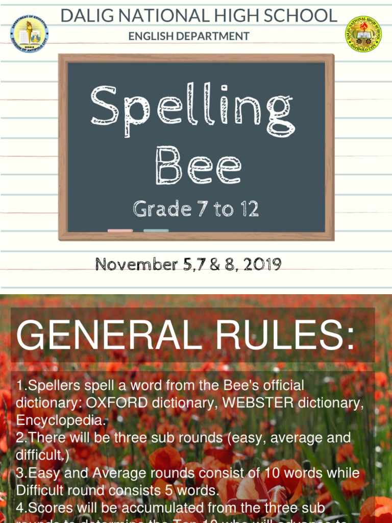 Spelling Bee-Set of Words-Grade 7 | PDF