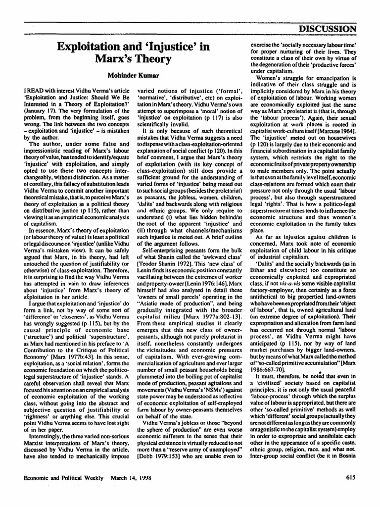Exploitation and Injustice in Marxs Theory | PDF | Exploitation Of ...