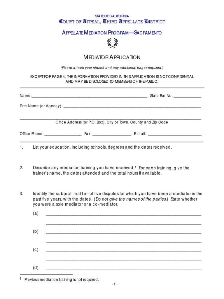 Mediator Application 2020 PDF Fillable Form | PDF | Mediation | Private Law