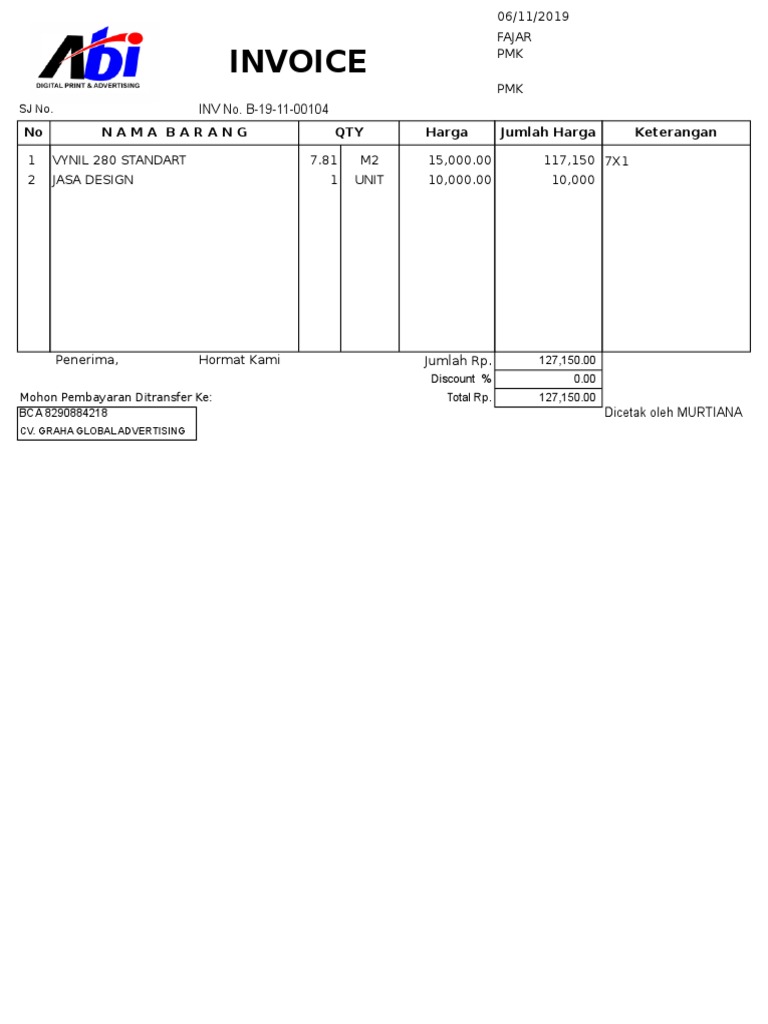 Invoice: No Nama Barang QTY Harga Jumlah Harga Keterangan | PDF