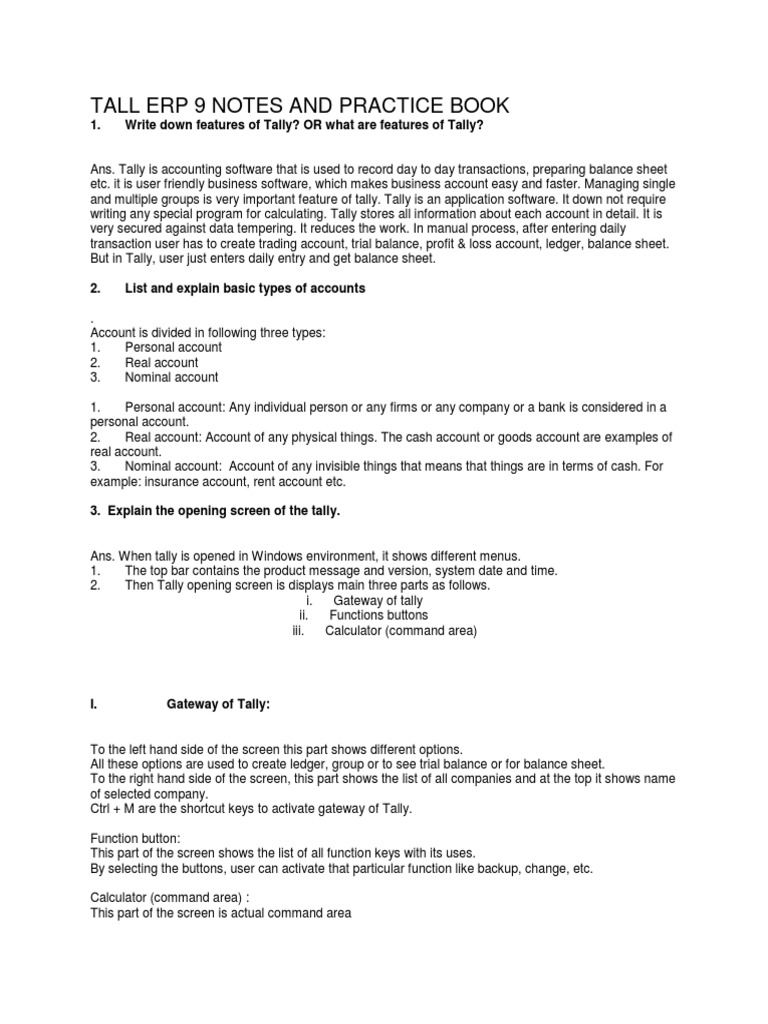 Tally ERP 9 Notes and Practice Guide | PDF | Expense | Debits And Credits