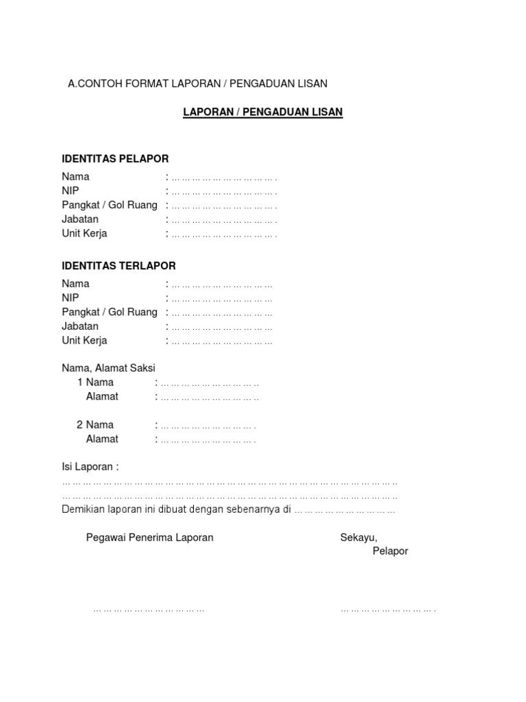 Format Pengaduan Lisan | PDF