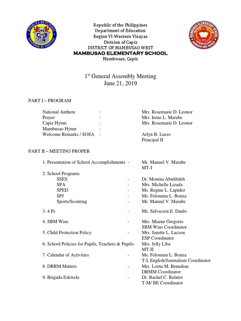 1st General Assembly Meeting-06212019 | PDF