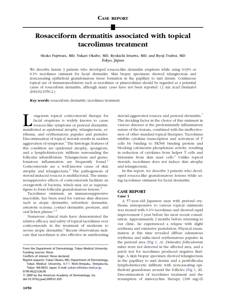 Rosaceiform Dermatitis Associated With Topical Tacrolimus Treatment ...
