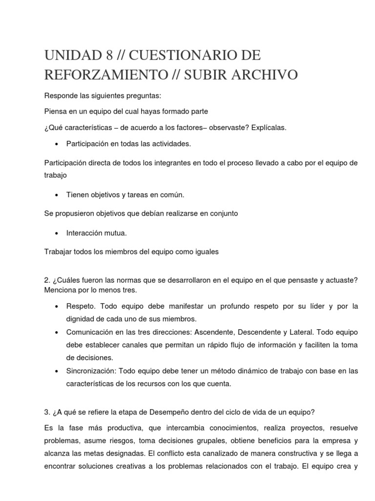 Unidad 8 Cuestionario de Reforzamiento | PDF | Ciencias del ...