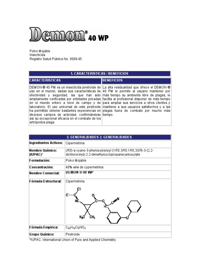 DEMON 40 PM o WP - FICHA TECNICA Y HOJA DE SEGURIDAD PDF | PDF ...