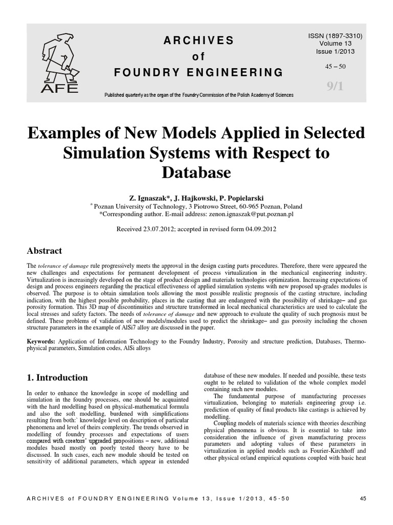 Examples of New Models Applied in Selected Simulation Systems With Respect To Database | PDF ...
