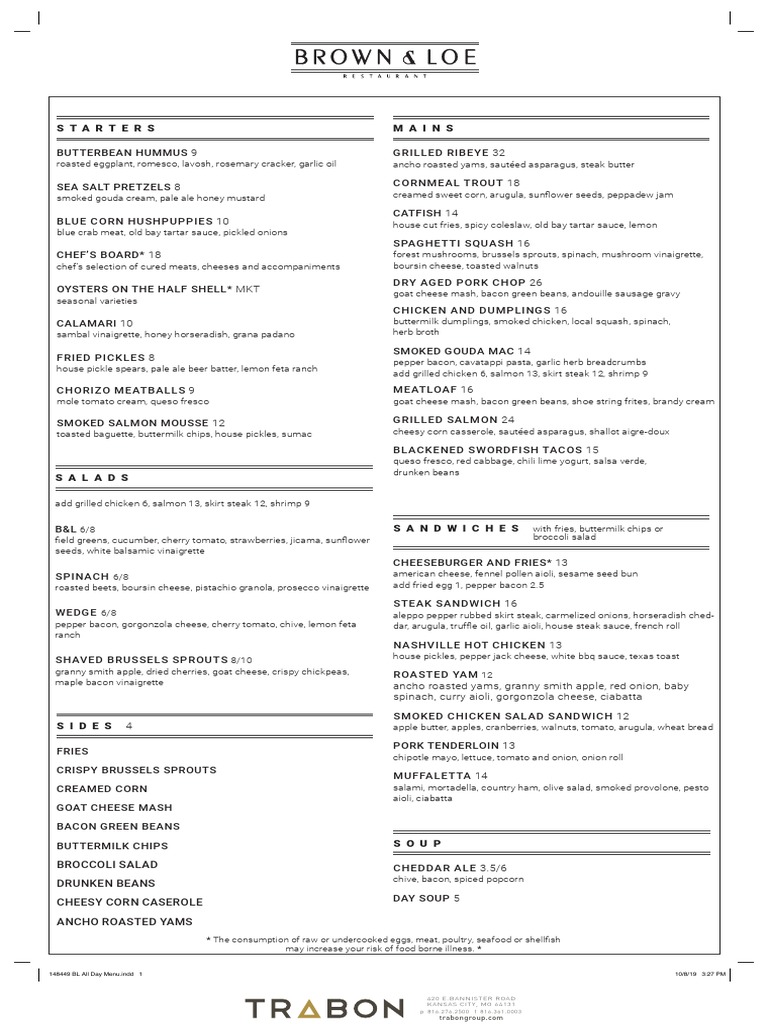 Brown and Loe Restaurant Menu | PDF | French Fries | Salad