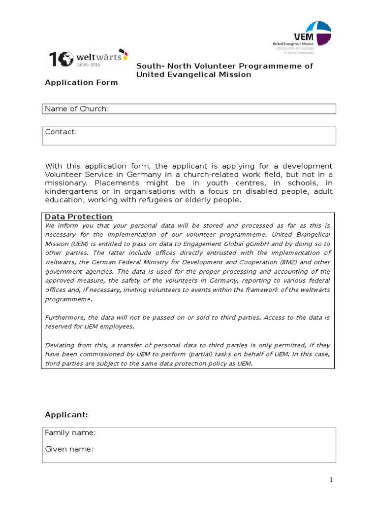 S N Application Form 2019 Neu | PDF | Volunteering | Missionary (Lds ...