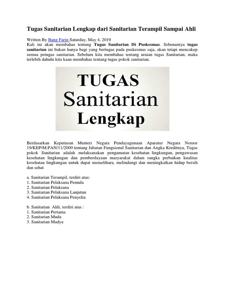 Tugas Sanitarian Lengkap | PDF