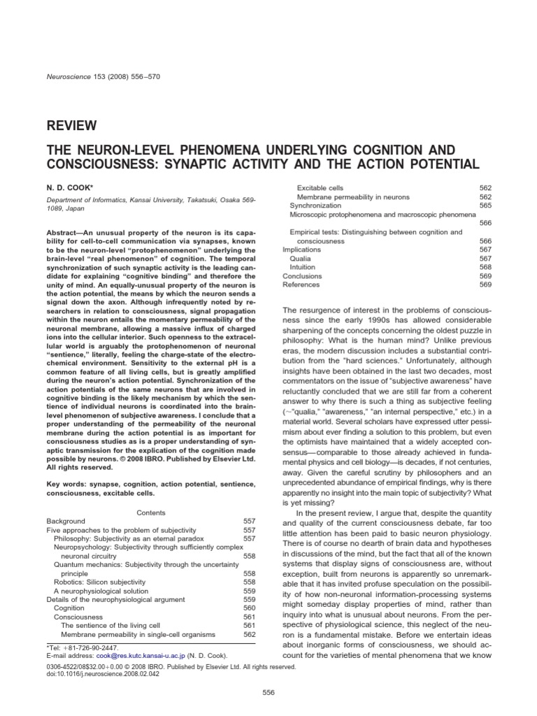 The Neuron-Level Phenomena Underlying Cognition and | PDF ...