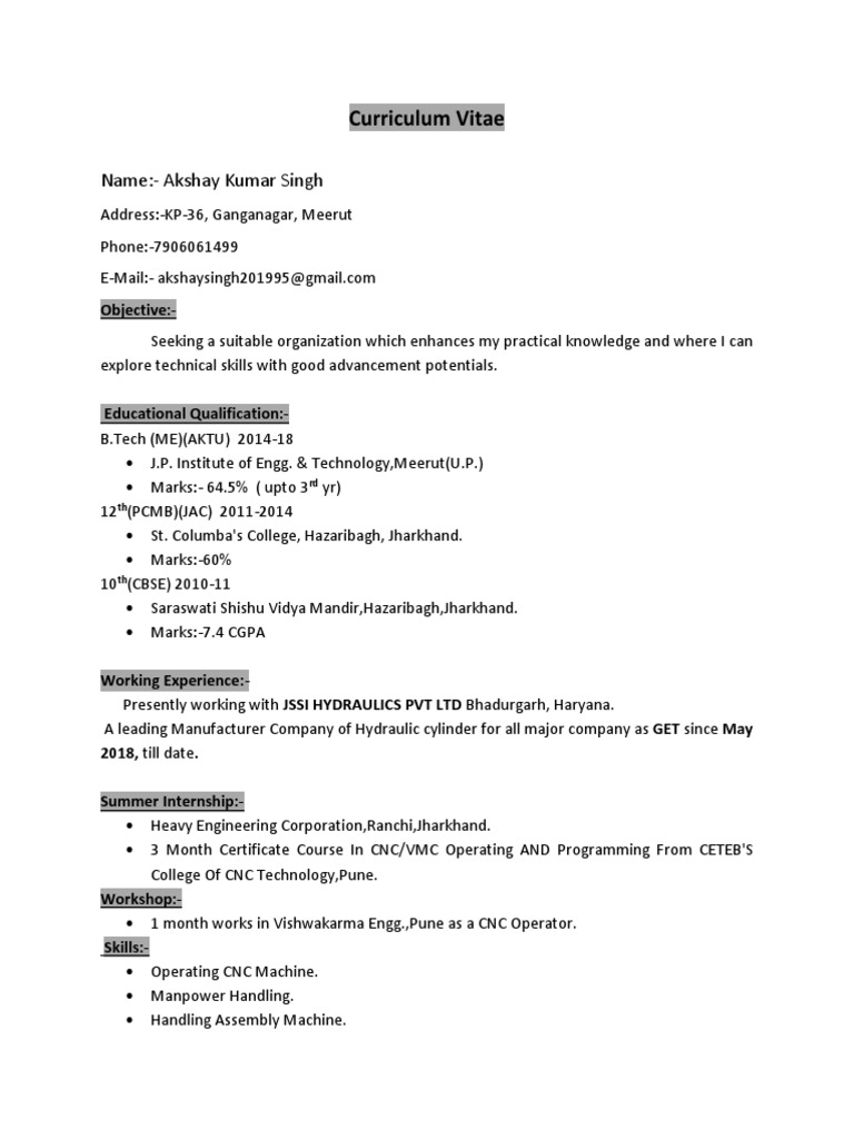 Curriculum Vitae: Name:-Akshay Kumar Singh | PDF