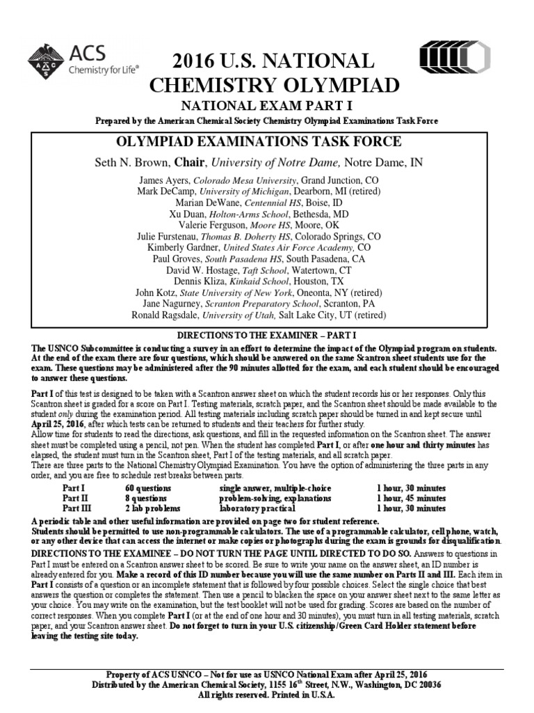 2016 Usnco Exam Part I | PDF | Radioactive Decay | Carbon