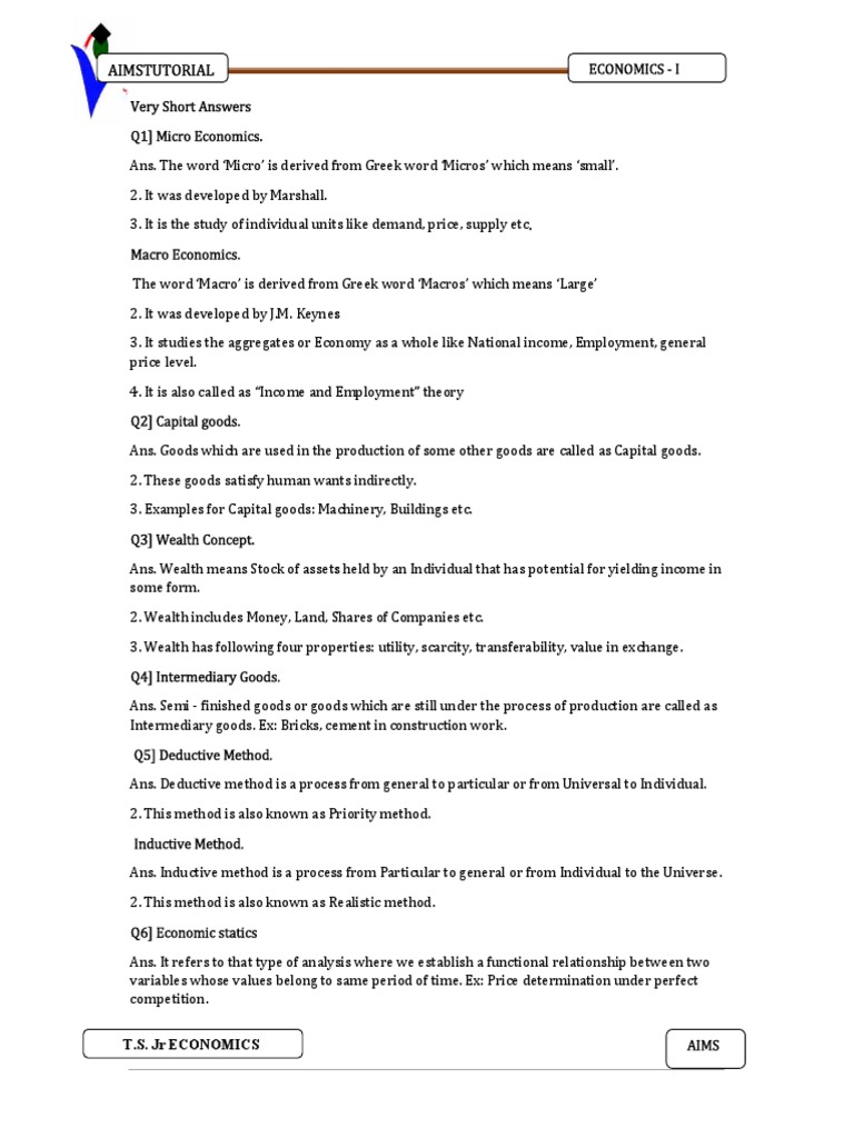 1st Year Intermediate Economics Notes | PDF | Price Elasticity Of ...