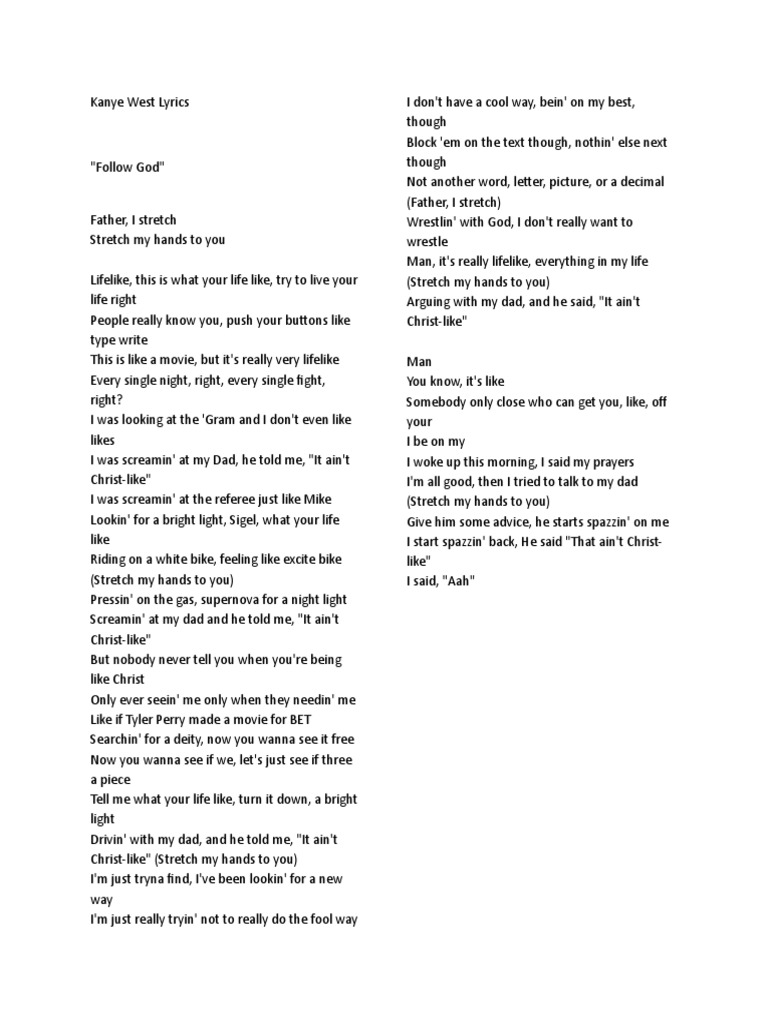 LYRICS - Follow God - Kanye West | PDF