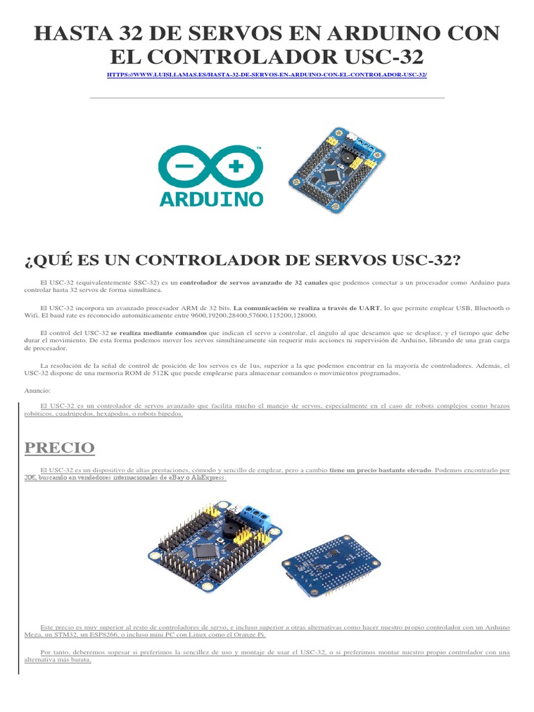 Hasta 32 de Servos en Arduino Con El Controlador Usc | PDF | Arduino ...