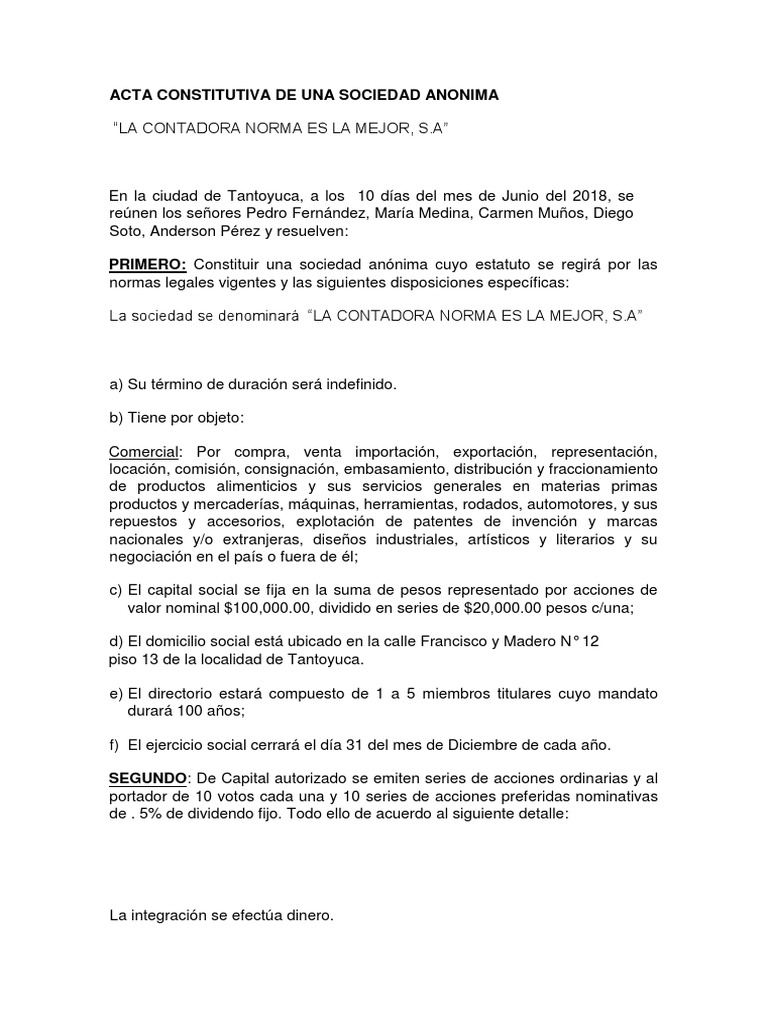 Acta Constitutiva | PDF | Sociedad de responsabilidad limitada | Compartir (Finanzas)
