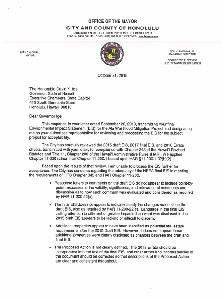Mayor's Letter Ala Wai Flood Mitigation Project | Environmental Impact ...