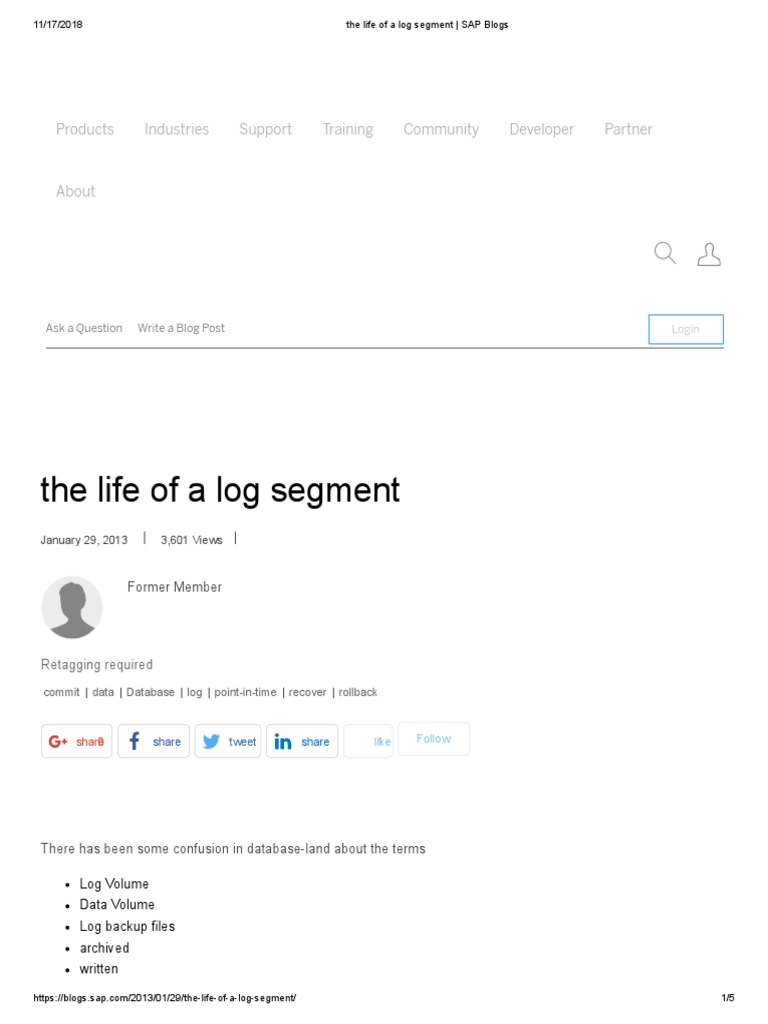 The Life of A Log Segment - SAP Blogs PDF | PDF | Databases | Database ...