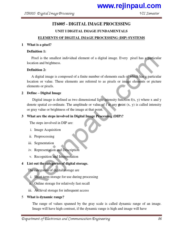 It6005 - Digital Image Processing | PDF | Data Compression | Image Segmentation