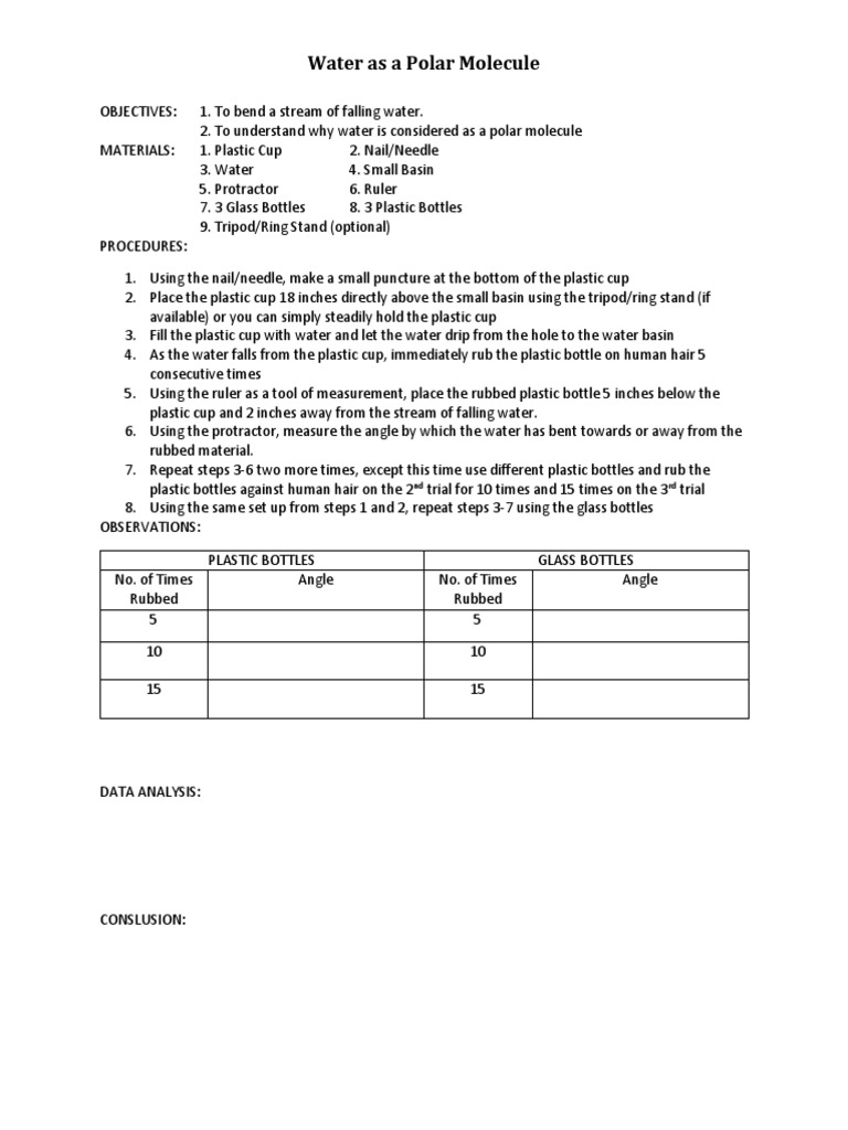 Water Polarity Experiment Guide | PDF