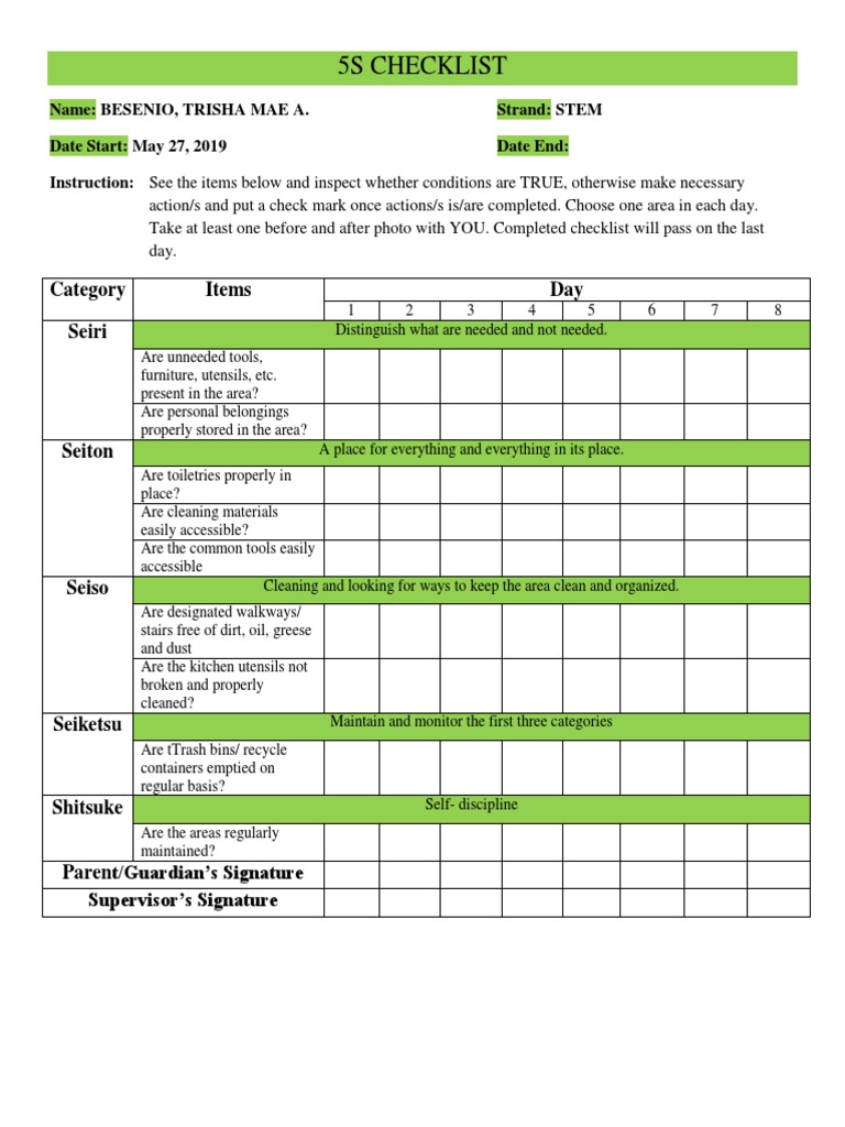 5S Checklist: Category Items Day Seiri | PDF