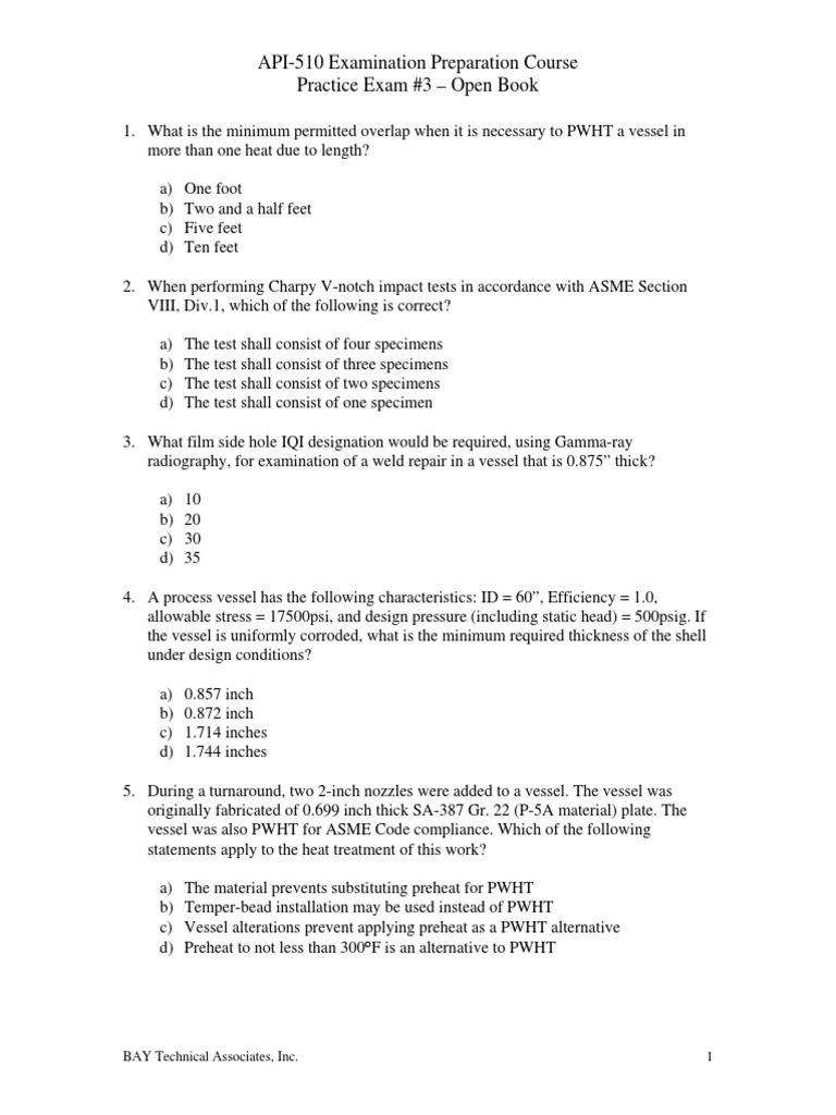 API-510 Exam # 3 2008 Open Book Exam PDF | Download Free PDF | Welding ...