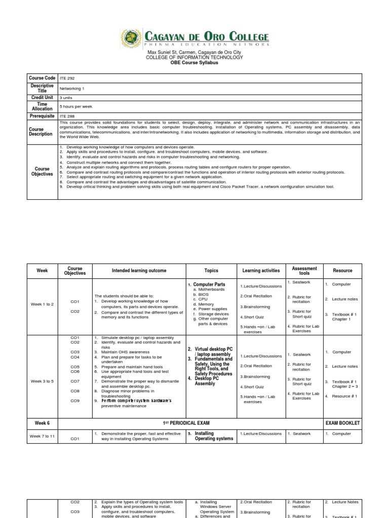 Networking 1 Course Syllabus | PDF | Routing | Computer Network